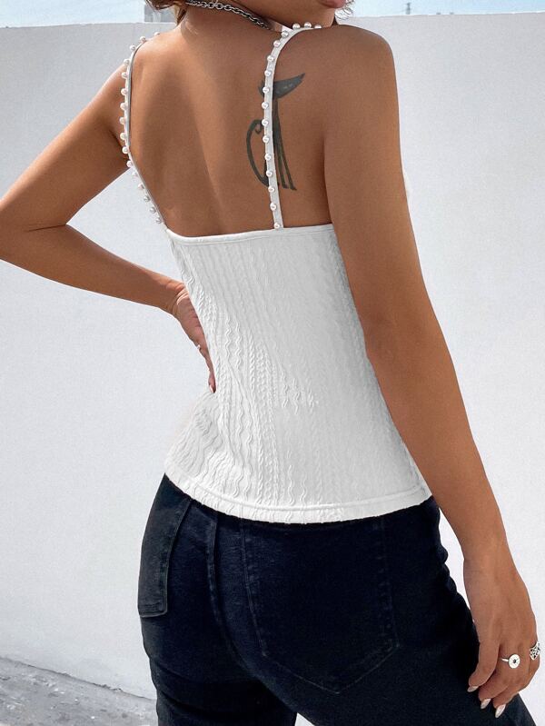 SHEIN Privé Solid Pearls Beaded Cami Top | SHEIN UK