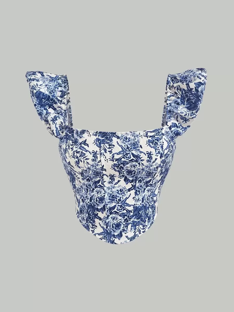 SHEIN MOD Top con estampado floral ribete con fruncido | Moda de Mujer ...