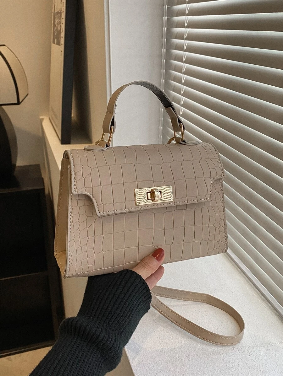 Fashionable,Minimalist,Casual,Mini Crocodile Embossed Twist Lock Flap ...