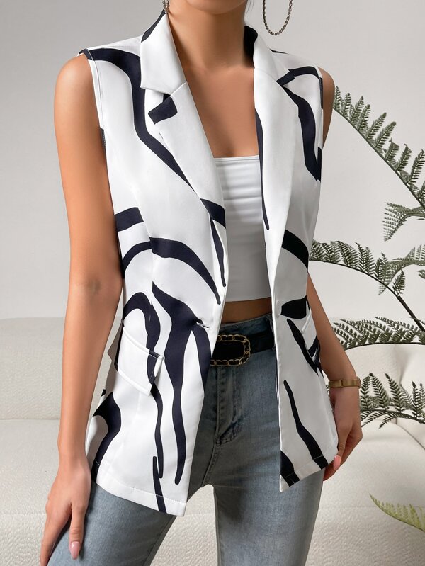 SHEIN Privé Blazer con estampado de dibujo de cuello con solapa | Mode ...