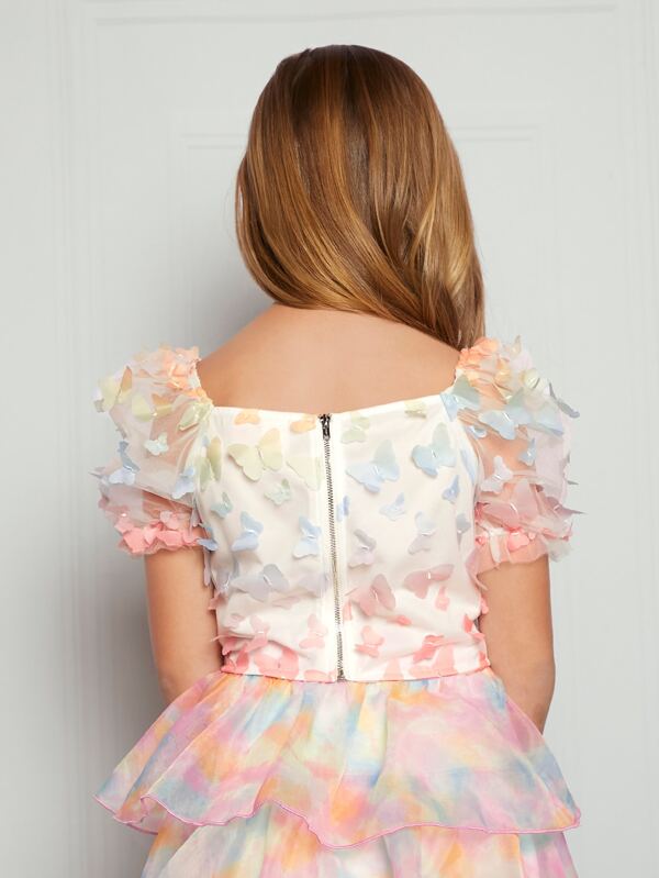 SHEIN Kids CHARMNG Girls Butterfly Appliques Puff Sleeve Top | SHEIN USA
