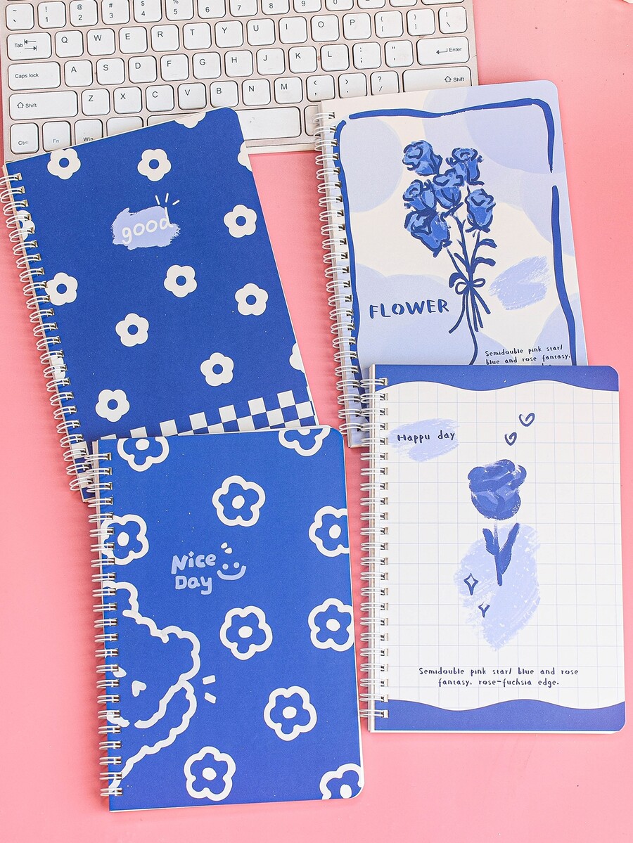 4pcs Flower & Letter Graphic Spiral Notebook | SHEIN USA