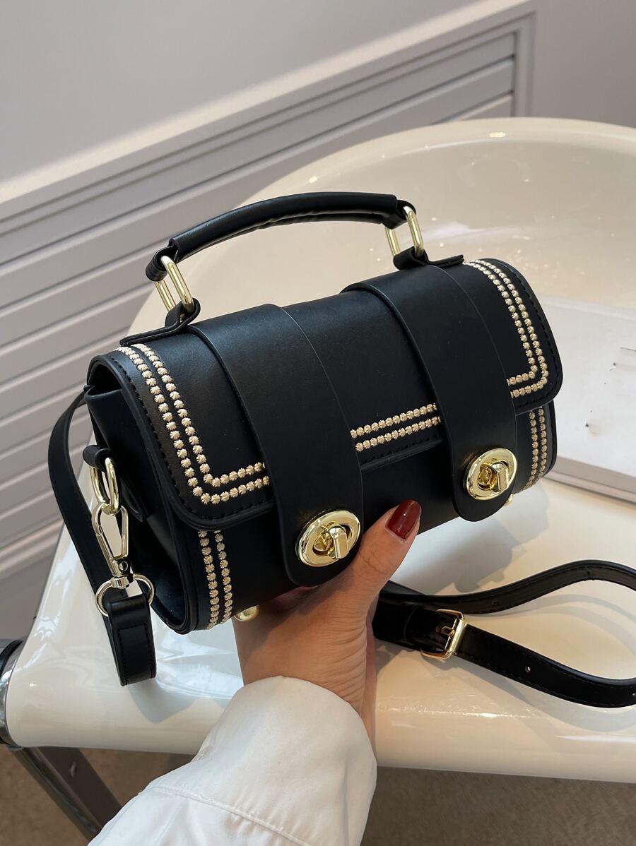 Mini Stitch Detail Twist Lock Flap Square Bag | SHEIN USA