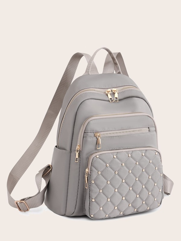 Waterproof,Lightweight Studded Decor Quilted Functional Backpack ...