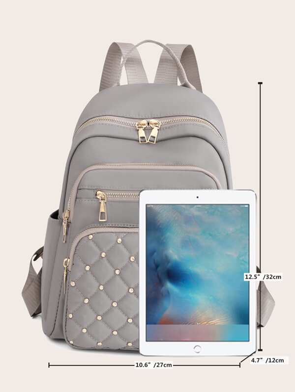 Waterproof,Lightweight Studded Decor Quilted Functional Backpack ...