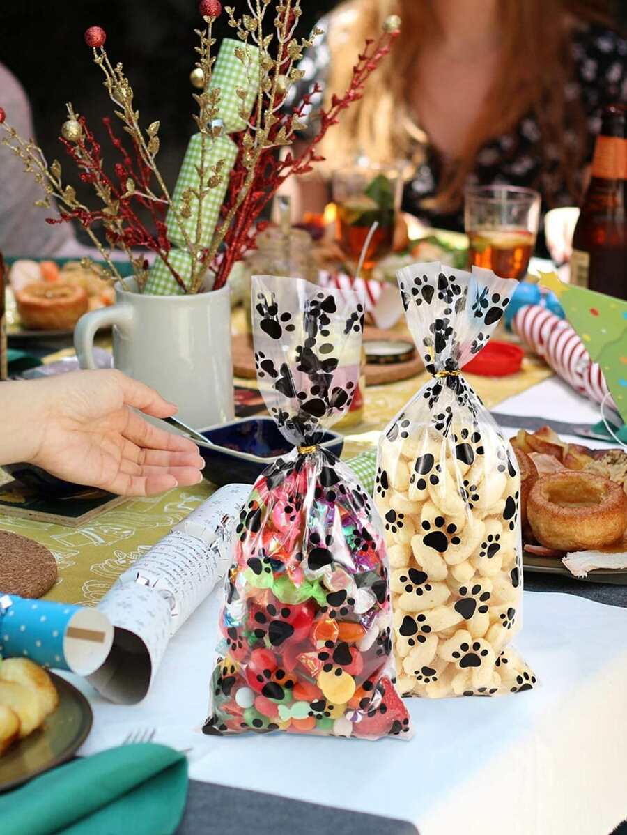 Footprint Transparent Candy Biscuit Packaging Bag 50 Pieces + 50 Wire ...