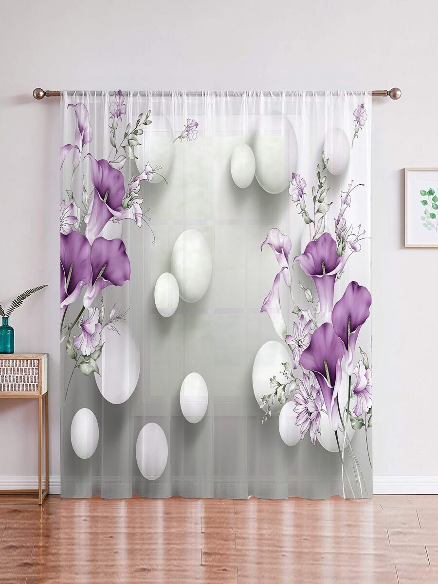 Floral Pattern Single Panel Sheer Curtain | SHEIN USA