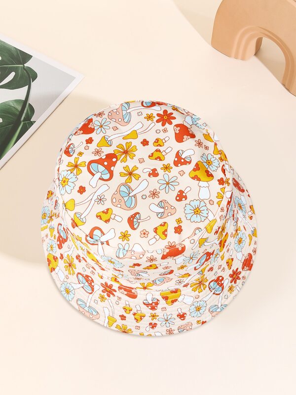 Mushroom & Floral Pattern Reversible Bucket Hat | SHEIN USA