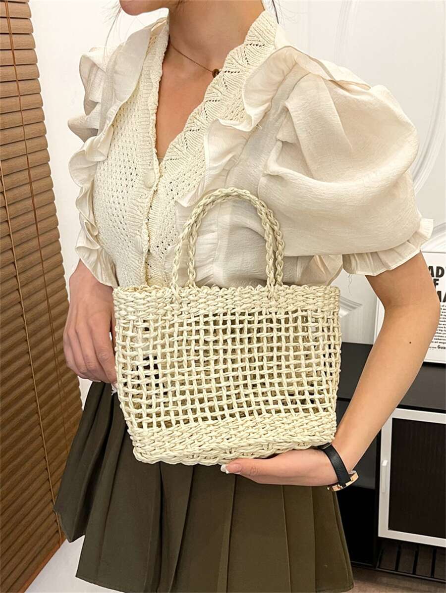 Hollow Out Double Handle Straw Bag | SHEIN USA