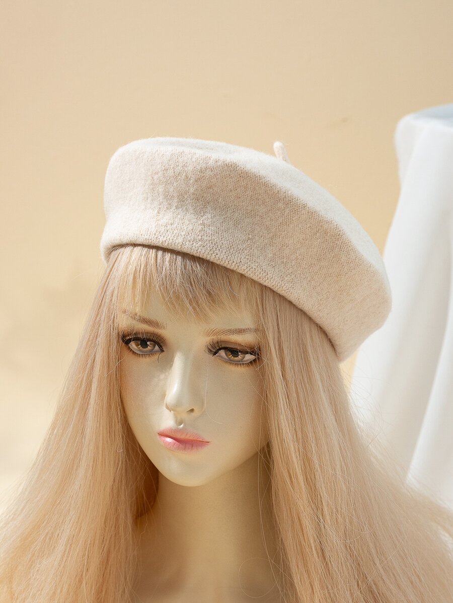 1pc Solid Color Knit Elegant Beret Cap For Women, Suitable For Daily ...