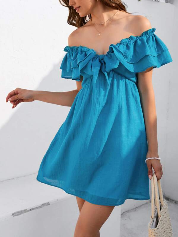 SHEIN VCAY Off Shoulder Ruffle Trim Dress | SHEIN USA