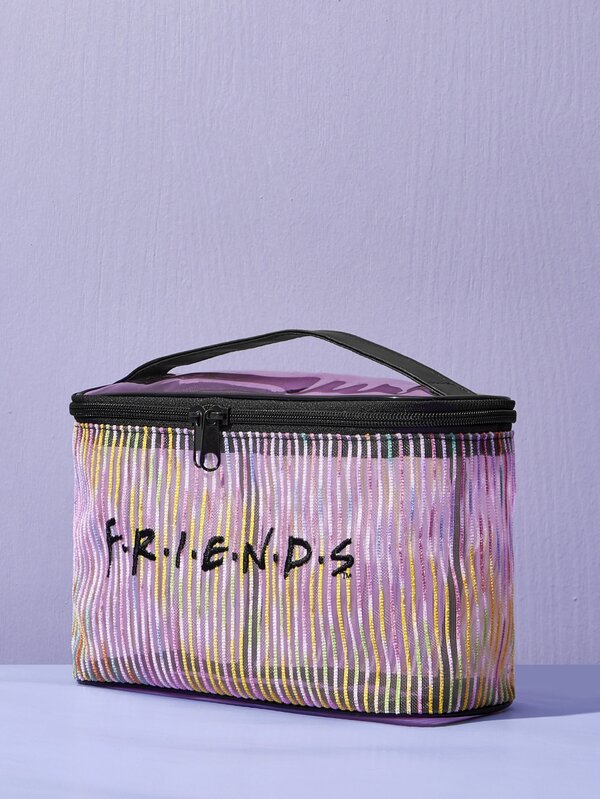FRIENDS X SHEIN Letter Embroidered Makeup Bag Black Friday | SHEIN USA