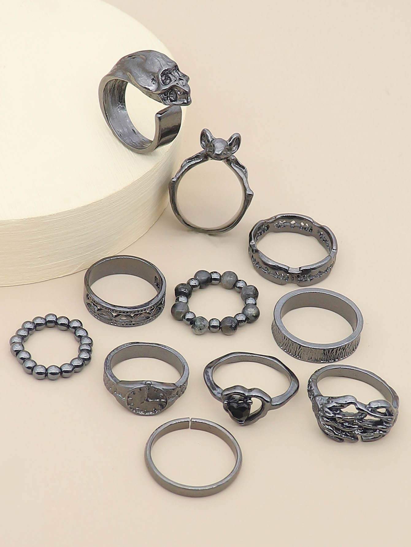 11pcs/set Heart & Bat Decor Ring | SHEIN USA