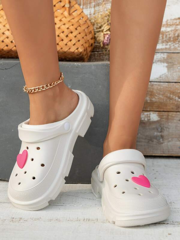 Women Heart Pattern Hollow Out Clogs Preppy White Vent Clogs | SHEIN USA