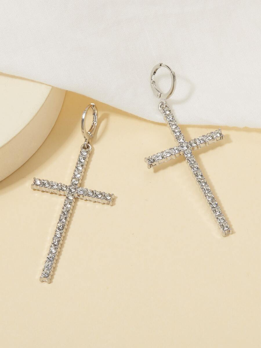 Rhinestone Cross Drop Earrings | SHEIN USA