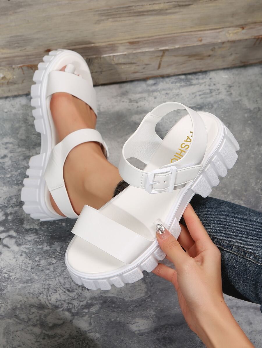 Women Wedge Sandals Ankle Strap Flatform Fashion Platform Sandals White ...
