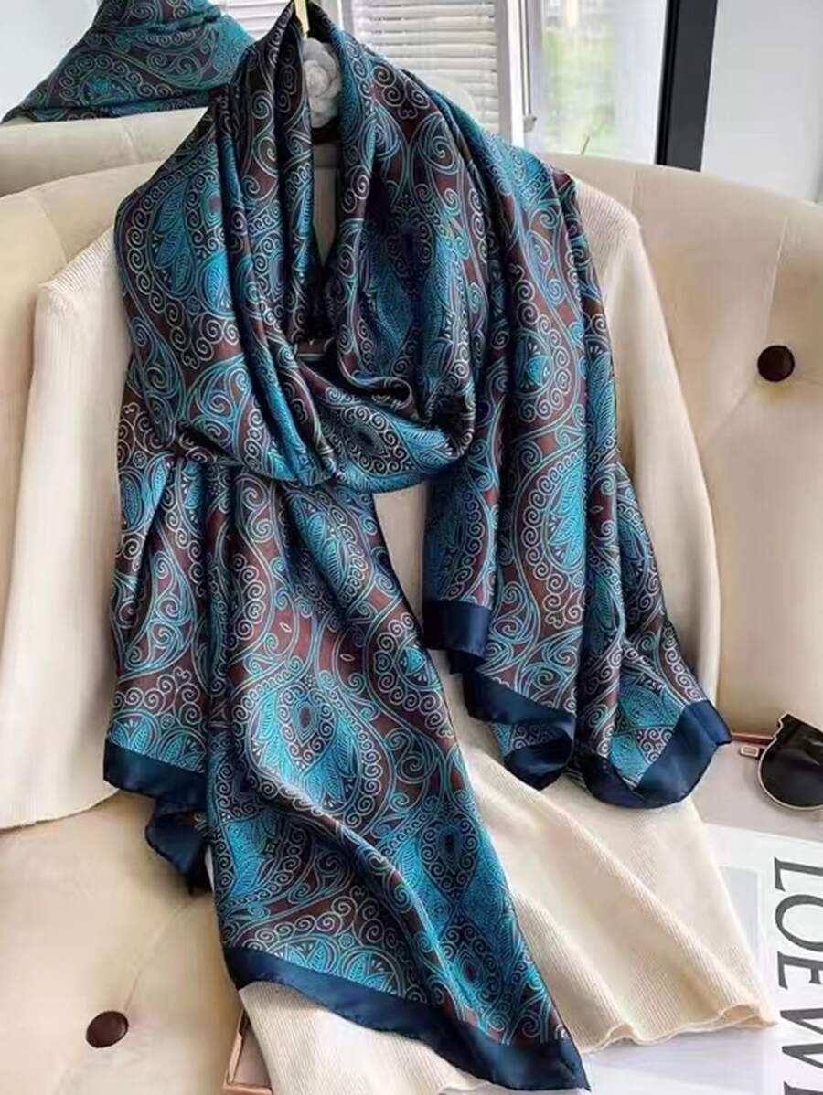 1 peça Cachecol bandana de padrão vintage e casual, multiuso em seda ...