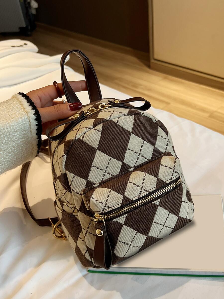 Mini Argyle Pattern Classic Backpack | SHEIN USA