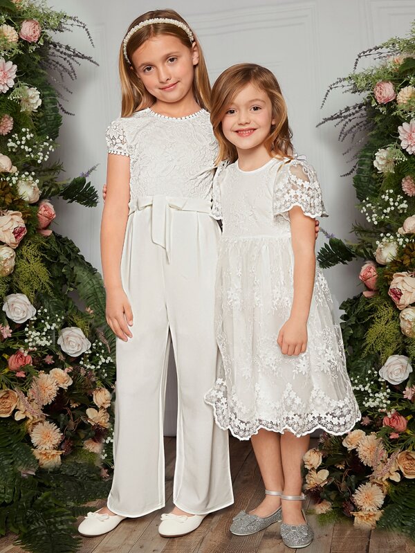 Shein Kids Charmng Toddler Girls 1pc Scallop Trim Embroidery Mesh