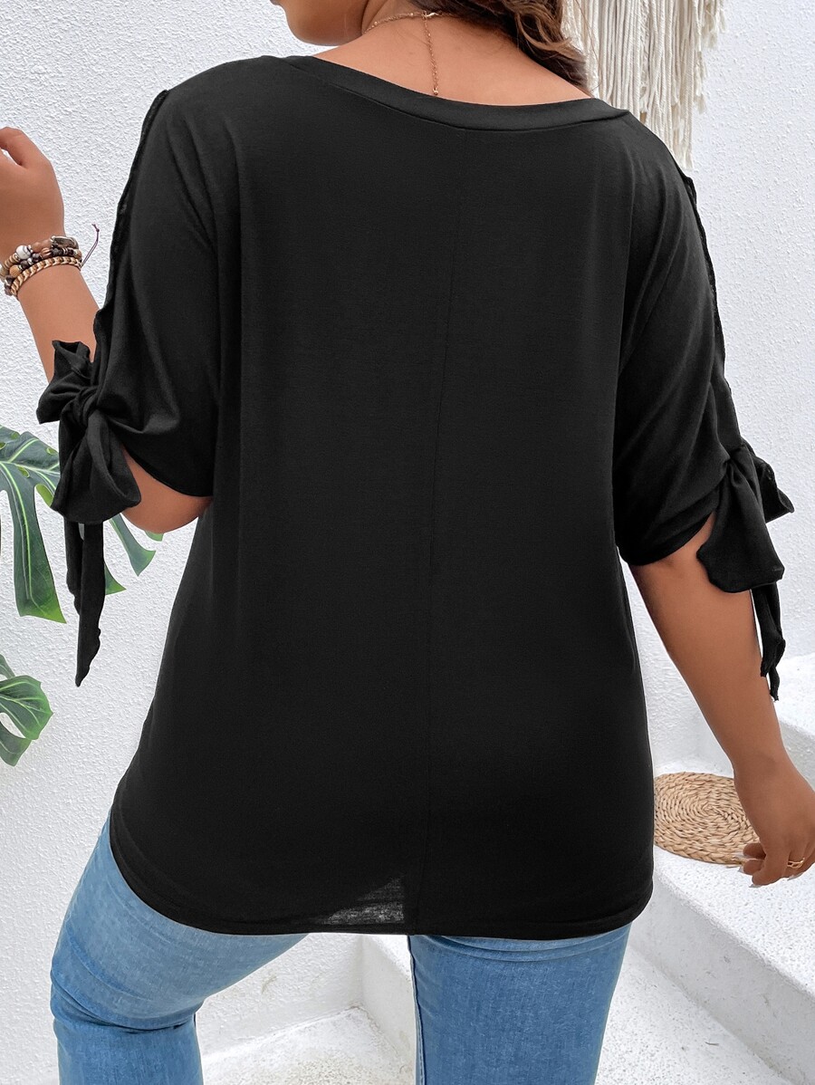 SHEIN LUNE Plus Split Sleeve Knot Cuff Tee | SHEIN USA