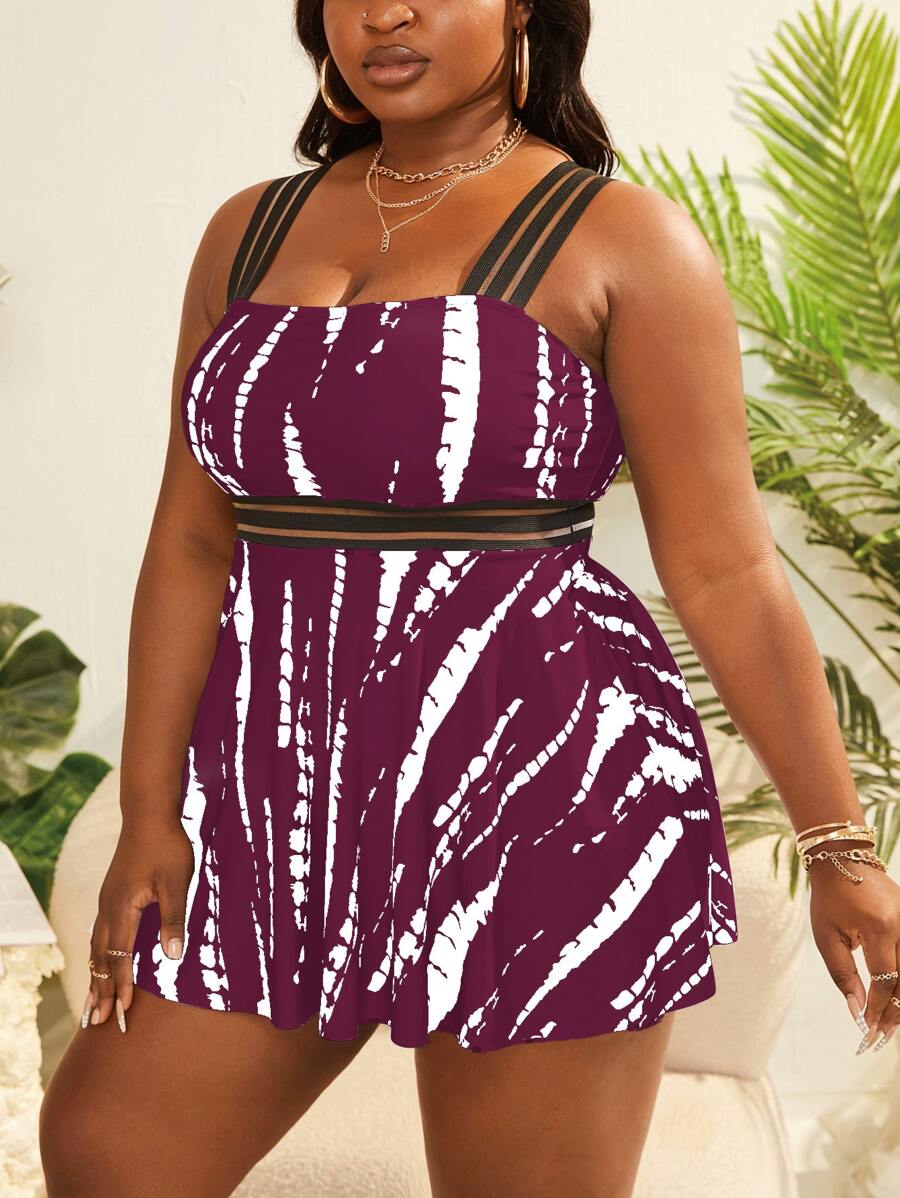 Tankini de contraste con cinta de malla efecto tie-dye para la playa en ...