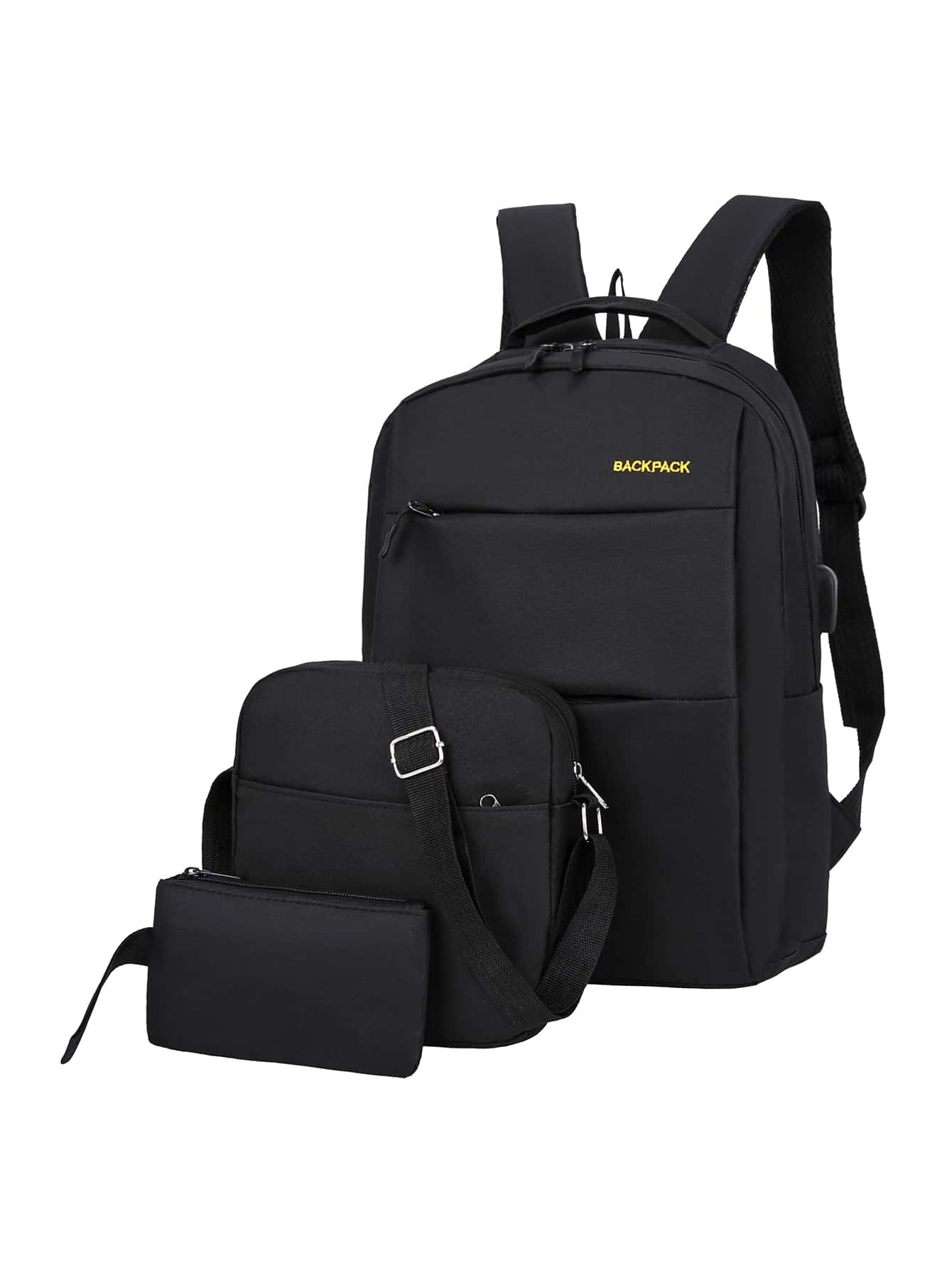 3pcs Men Letter Graphic Backpack Set With pen bag Bookbag Set College ...