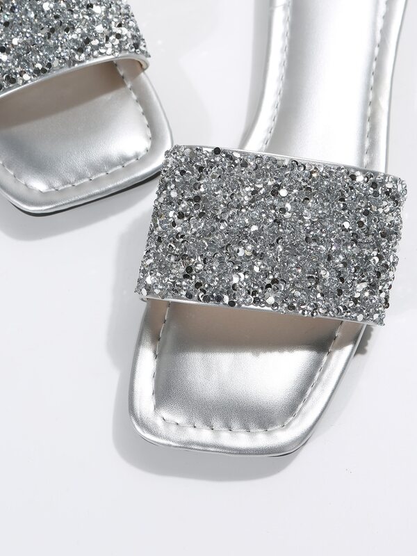 Women Sequins Decor Slide Sandals, Glamorous Outdoor Flat Sandals ...