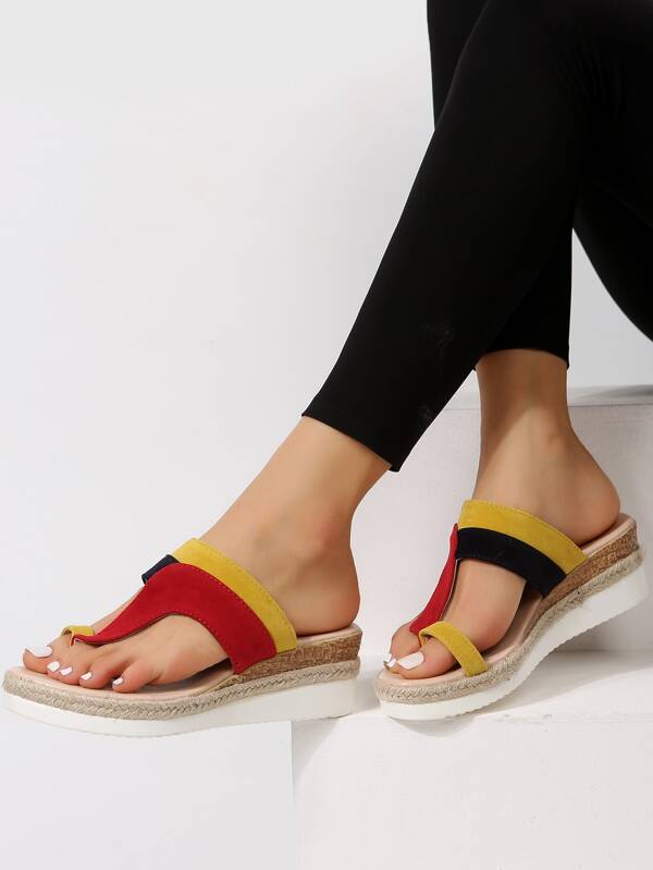 Fashionable Thong Wedges Slide Sandals Women Colorblock Sandals | SHEIN USA