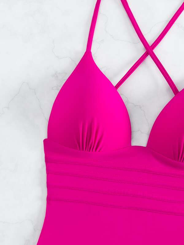 Shein Swim Bae Plain Criss Cross One Piece Swimsuit Shein Usa