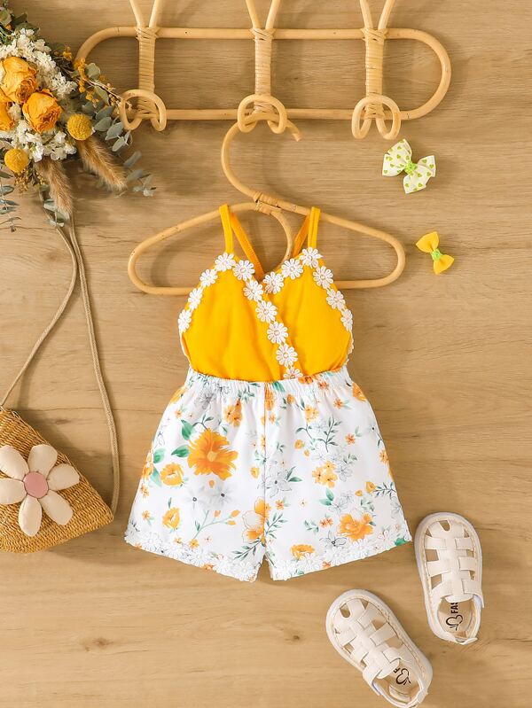 Baby Floral Print Appliques Overall Romper | SHEIN USA