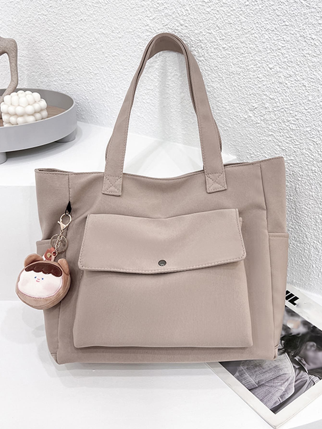Minimalist Tote Bag With Bag Charm School Bag For Graduate, Teen Girls ...
