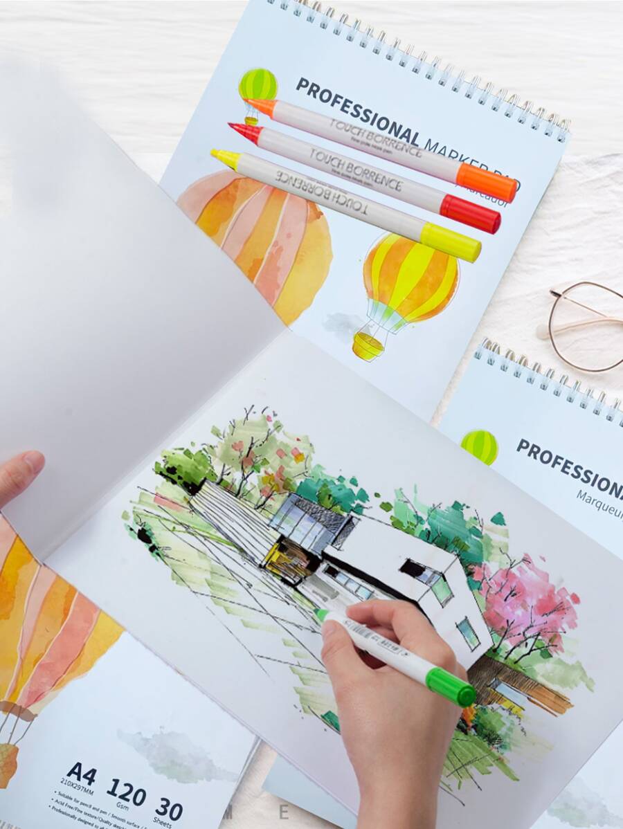1pc Creative Hot Air Balloon A4 Watercolor Sketchbook, Painting Notes ...
