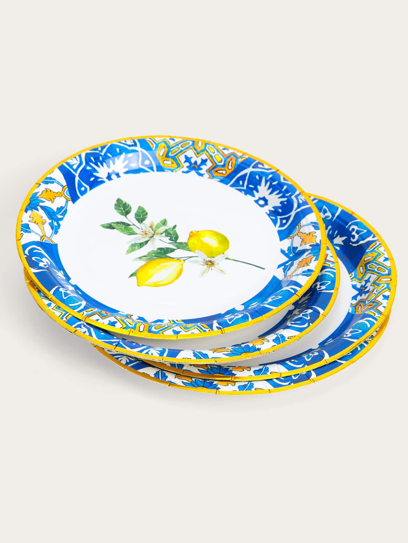 10 Pieces/Set Disposable Dinner Plates, 7 Inch Lemon Pattern Blue Paper ...
