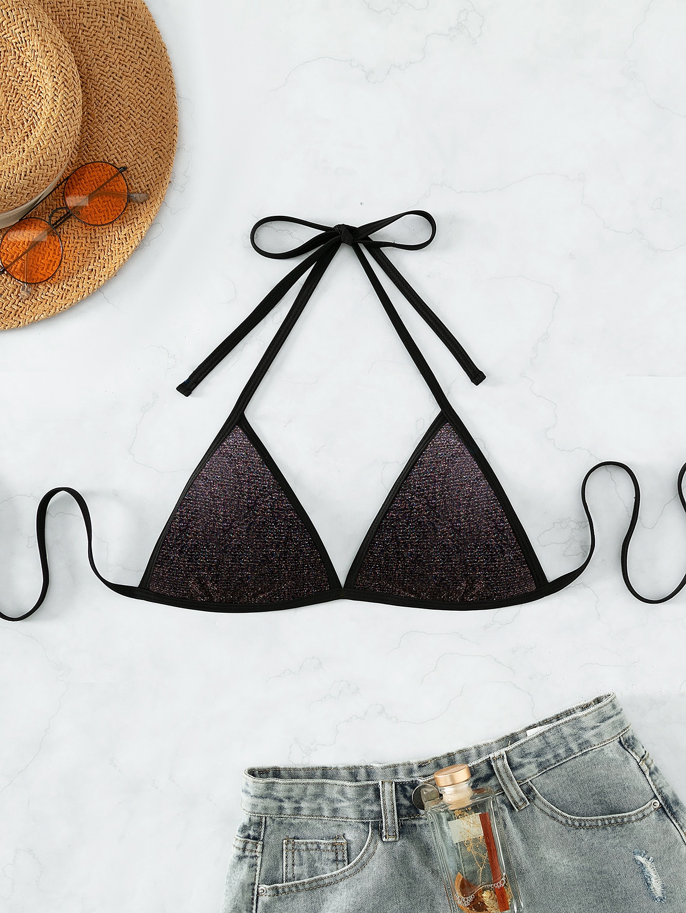 Glitter Halter Triangle Bikini Top | SHEIN USA