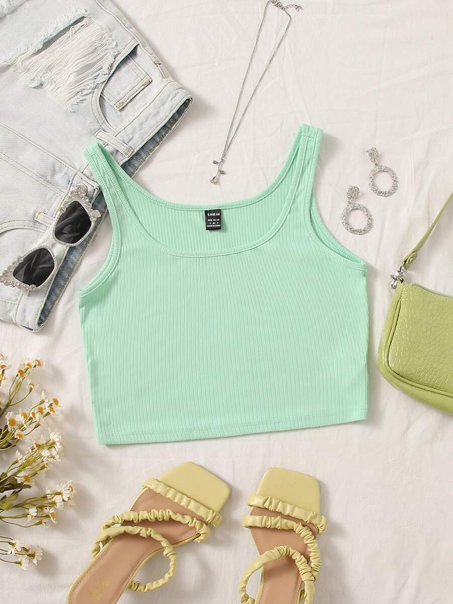 SHEIN EZwear Rib-knit Crop Tank Top | SHEIN USA