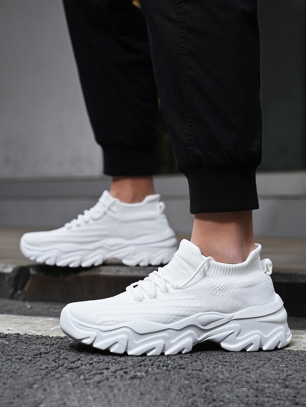 Men Lace-up Front Sneakers White Chunky Shoes | SHEIN USA