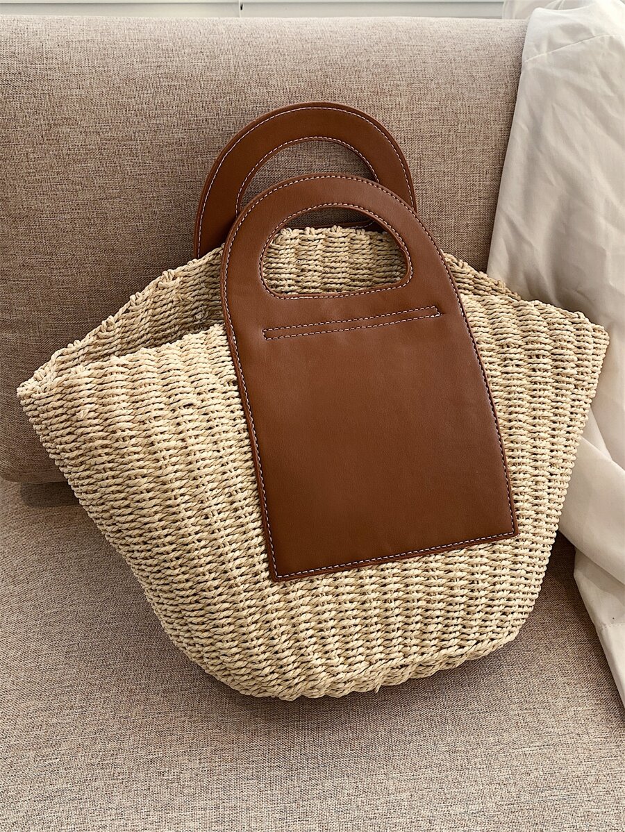 Two Tone Straw Bag,Perfect For Summer Beach Travel Vacation | SHEIN USA