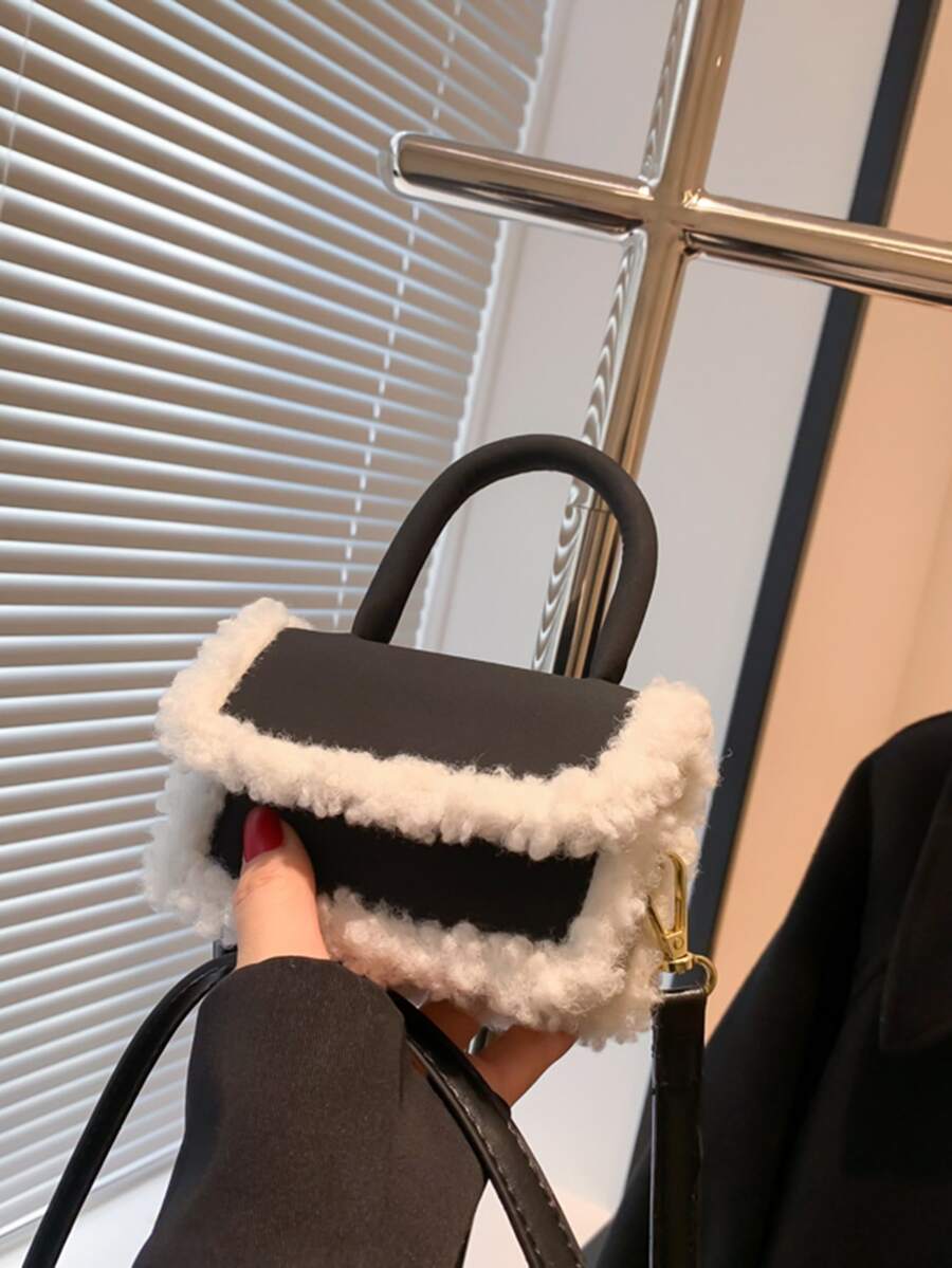 Mini Fuzzy Trim Flap Square Bag | SHEIN USA