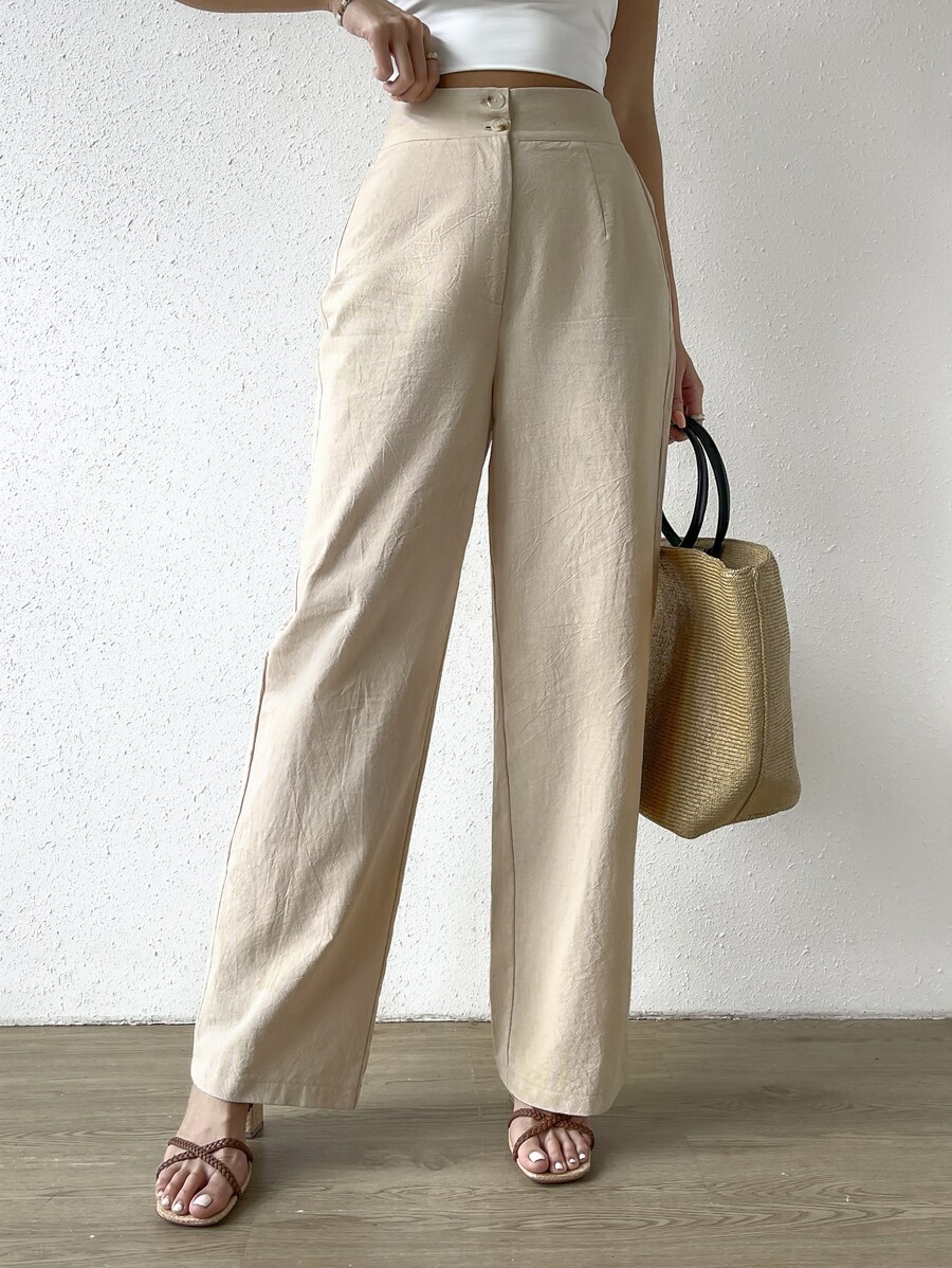 SHEIN Clasi Women's Solid Color Pants With Pockets Wide Leg Pants Baggy ...