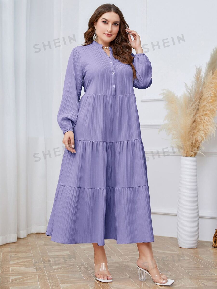 Shein Mulvari Plus Notched Neckline Ruffle Hem Smock Dress Shein Usa