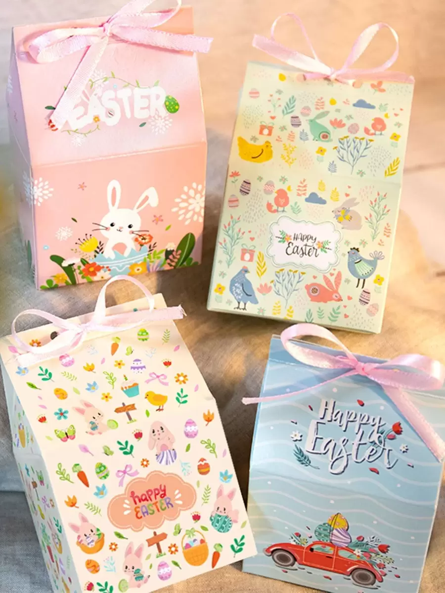 12 Packs Cartoon Pattern Easter Gift Boxes With Ribbons - Paper Candy ...