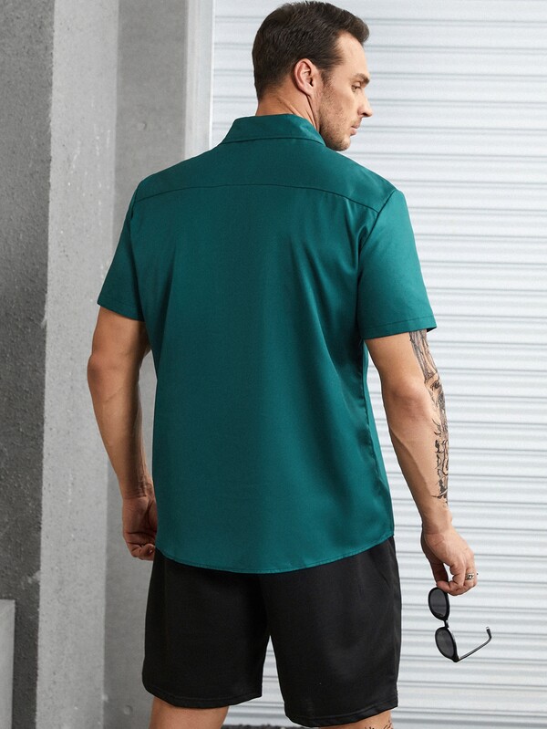 Extended Sizes Men Anchor Embroidery Button Up Shirt | SHEIN USA