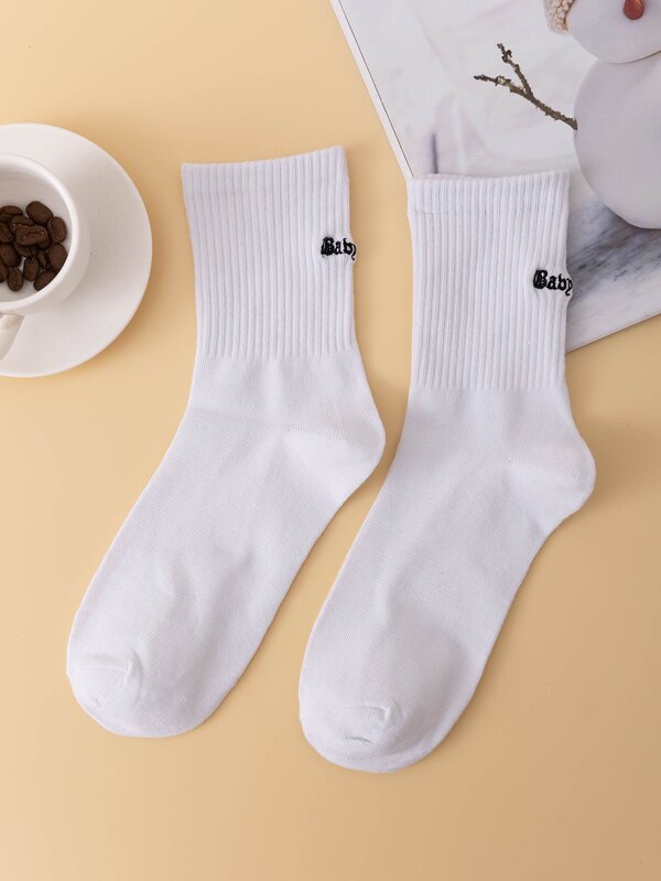 Letter Embroidered Crew Socks | SHEIN USA
