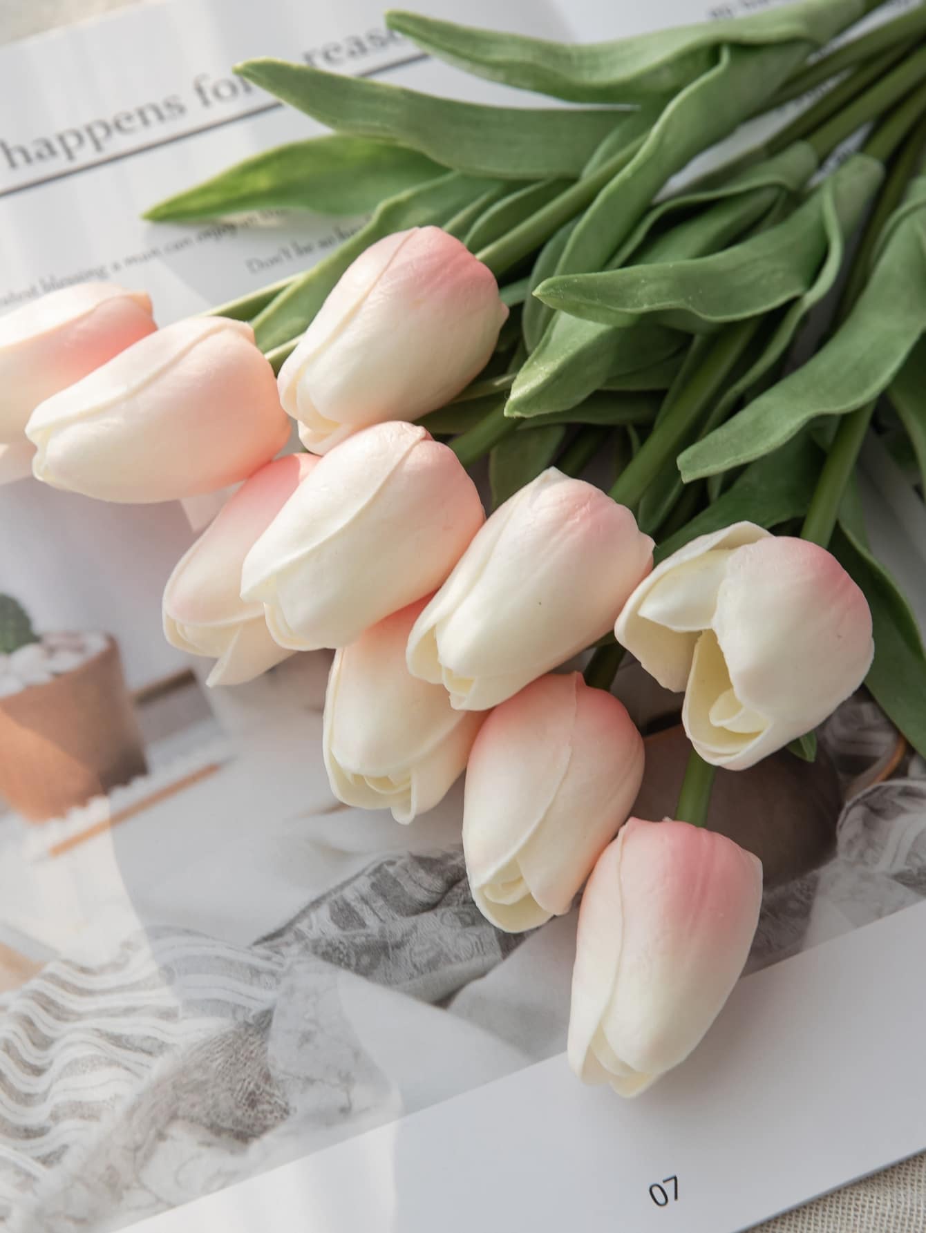 5pcs Plastic Artificial Tulip, Romantic Baby Pink Artificial Tulip Stem ...