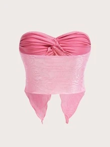 SHEIN ICON Spring Twist Front Split Hem Tube Pink Top | SHEIN USA