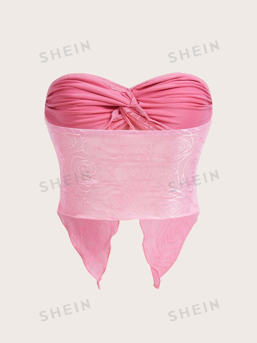 SHEIN ICON Spring Twist Front Split Hem Tube Pink Top | SHEIN USA