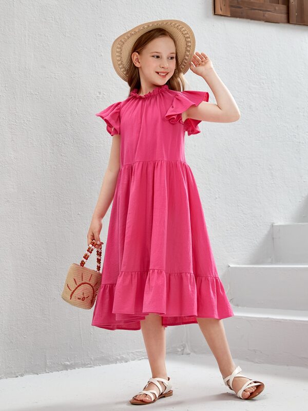 SHEIN Kids Nujoom Girls Mock Neck Ruffle Hem Dress | SHEIN USA