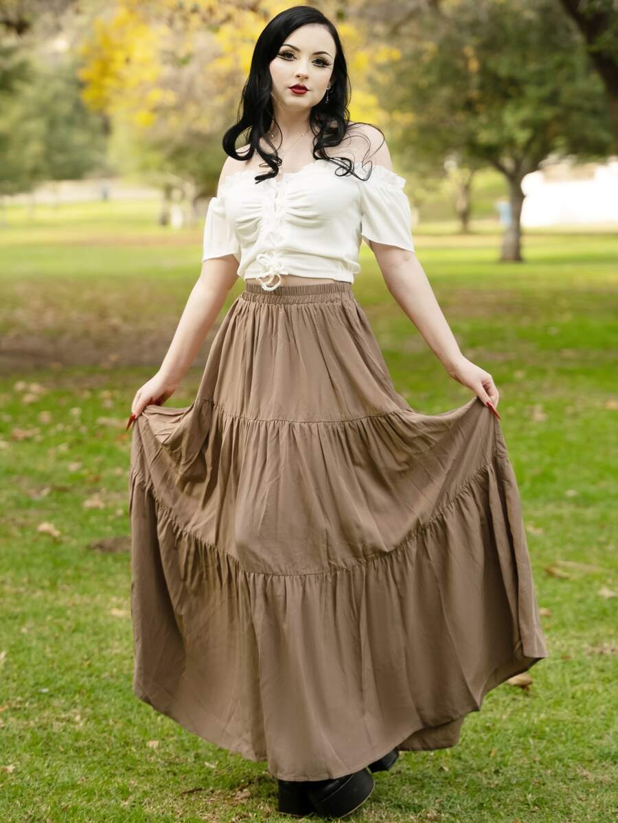 Scarlet Darkness Solid Ruffle Hem Maxi Skirt | SHEIN USA