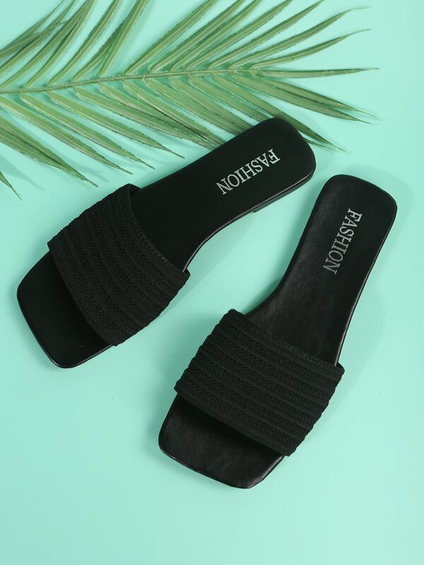 Women Minimalist Slide Sandals, Elegant Black Flat Sandals | SHEIN USA