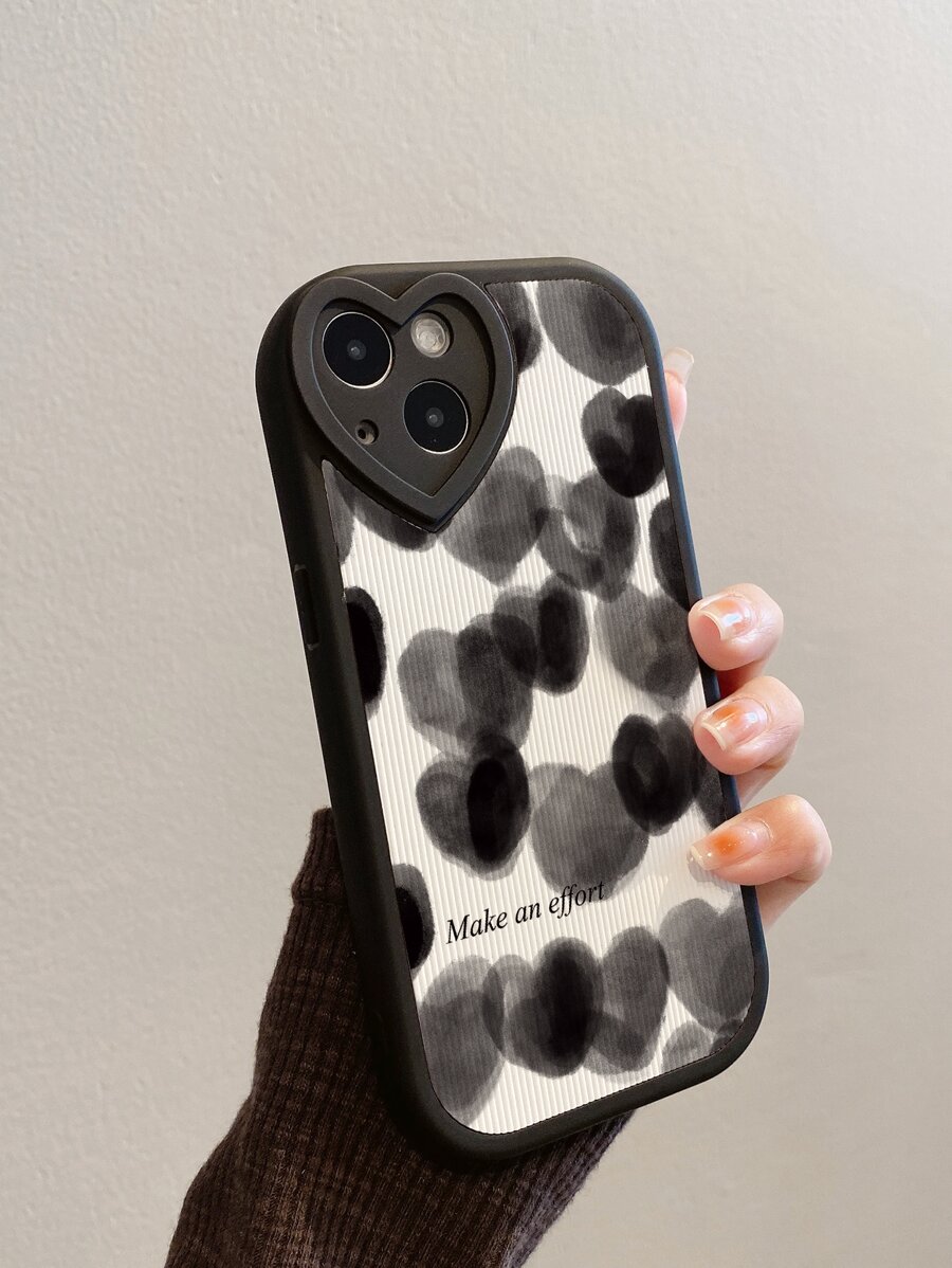 1pc Tpu & Pu Leather Material Heart Flower Printed Phone Case Compatible With Iphone11/12/13/14 ...